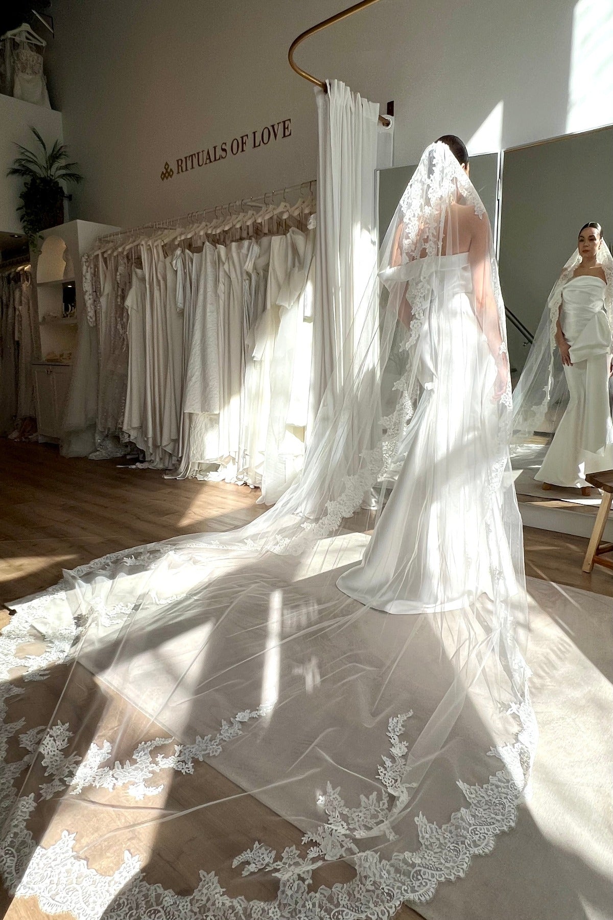 V-2877 Veil | Pronovias Cathedral Length Lace Applique Wedding Veils ...